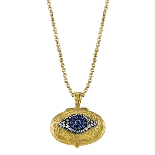 22K Gold & Oxidized Sterling Silver, Sapphire Evil Eye Locket Necklace ...
